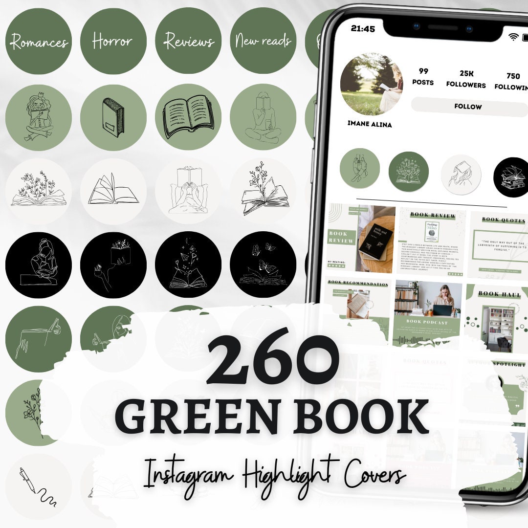 Books Instagram Highlight Covers , Green Sage Tone Backgrounds for ...