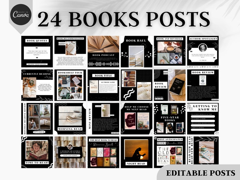 Black Books Instagram Posts Templates, Minimalist Bookstagram Templates ...