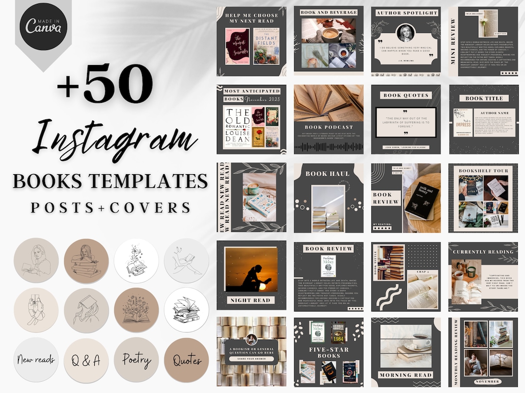 Books Instagram Posts Templates Minimalist Bookstagram - Etsy