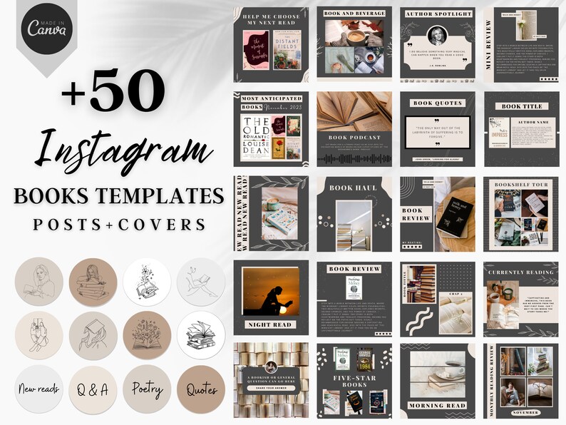 Books Instagram Posts Templates, Minimalist Bookstagram Templates ...