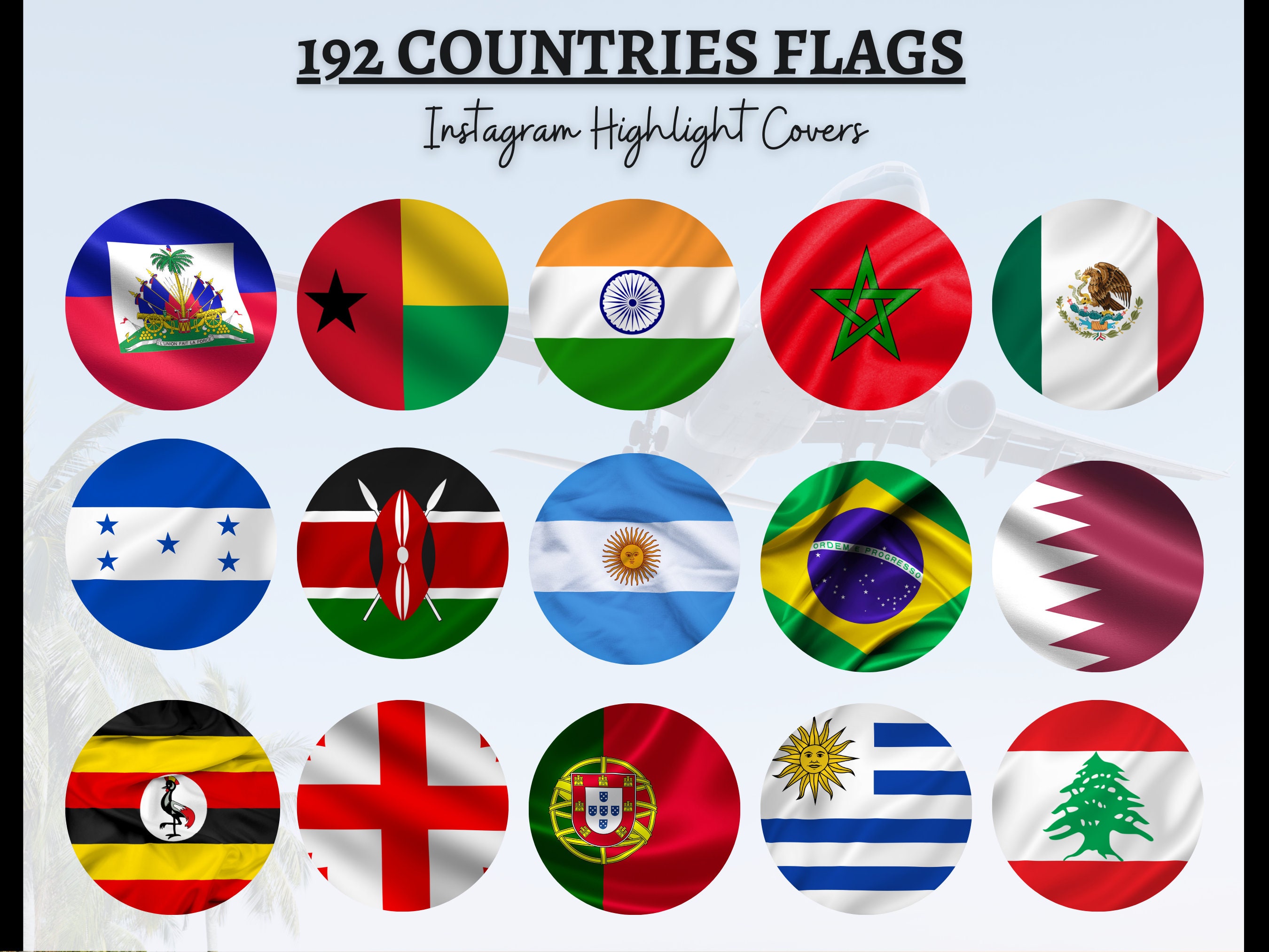 192 Countries & Islands Flags Highlight, Instagram Travel Highlight ...
