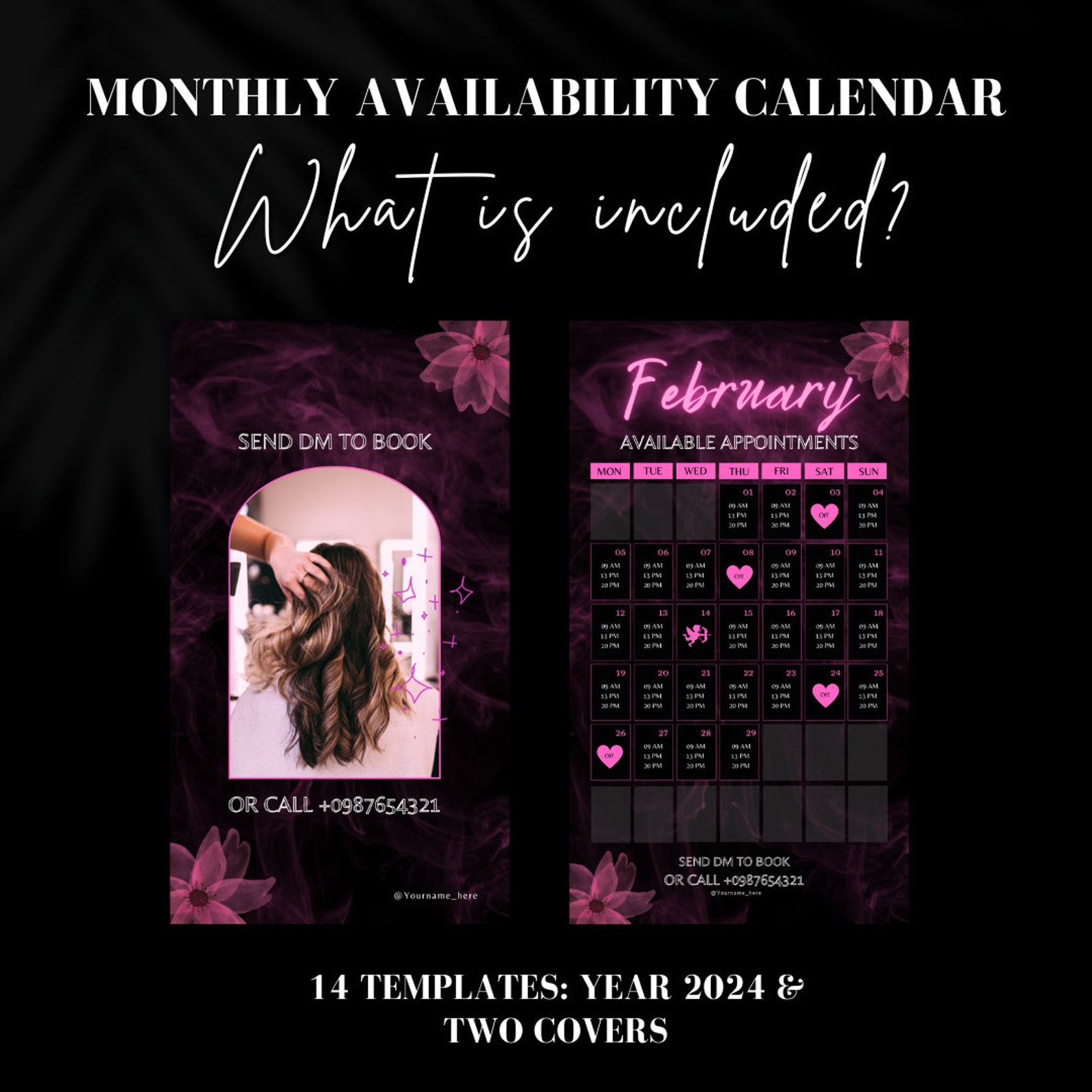 Hair Salon Instagram Calendar Template: Pink Neon Appointments (PDF) - Etsy