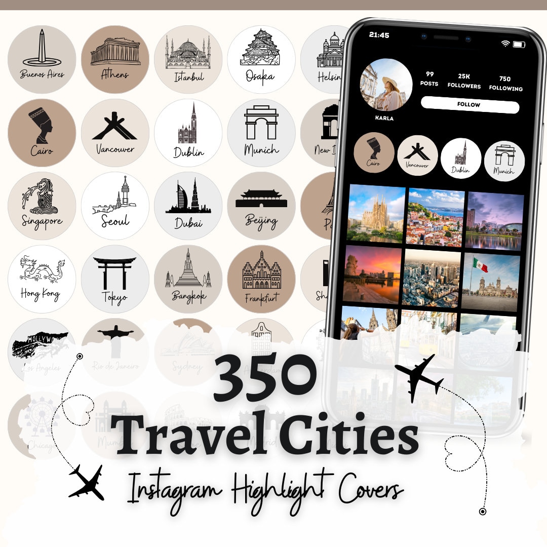 70 Cities Highlight Covers for Instagram | Travel Instagram Highlight ...