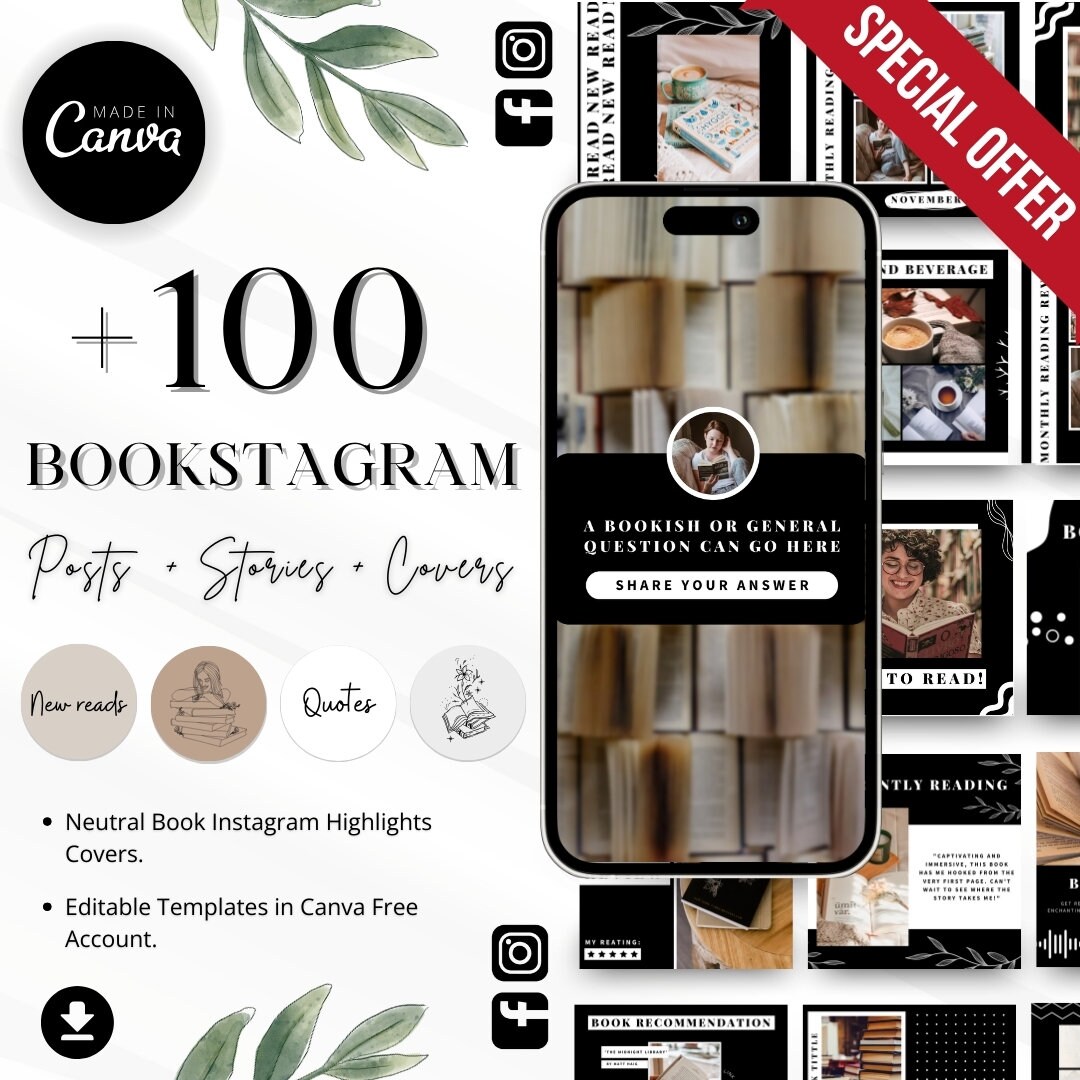 Books Instagram Posts Templates, Minimalist Bookstagram Templates ...