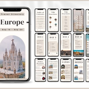 Europe Travel Itinerary Mobile Template | Editable Digital Travel ...