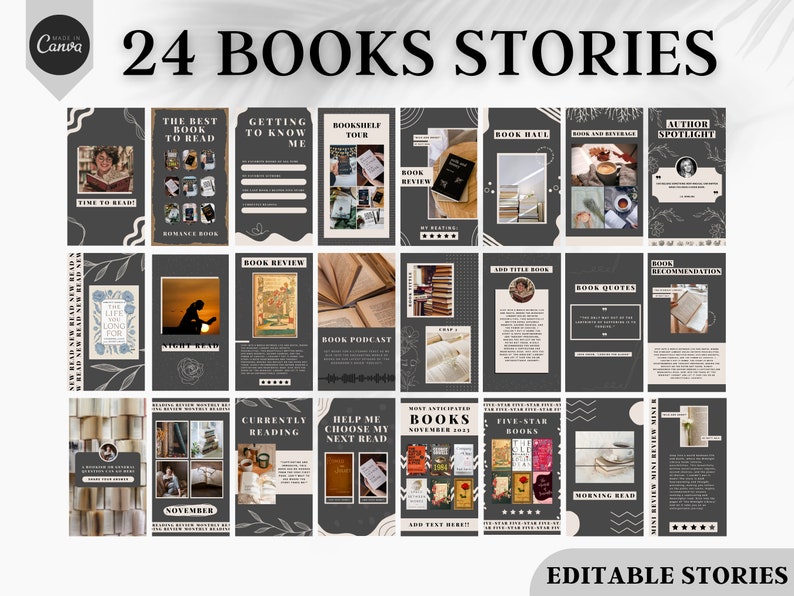 Books Instagram Posts Templates, Minimalist Gray Bookstagram Templates ...