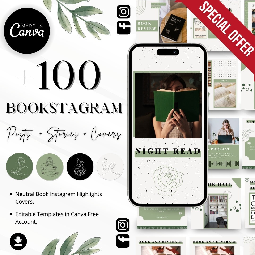 Books Instagram Posts Templates, Minimalist Bookstagram Templates ...