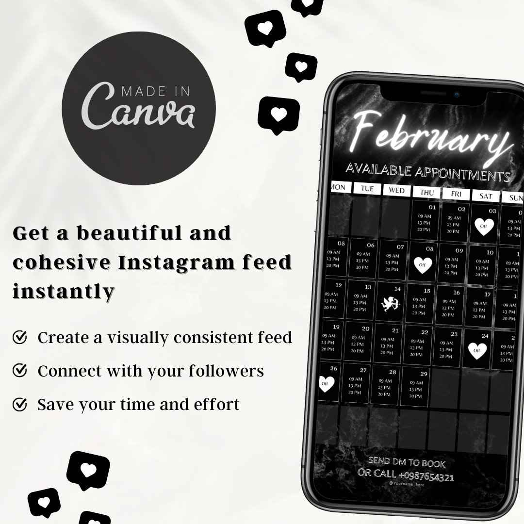 Nail Tech Calendar Instagram, Black Neon Nails Calendar , Monthly ...