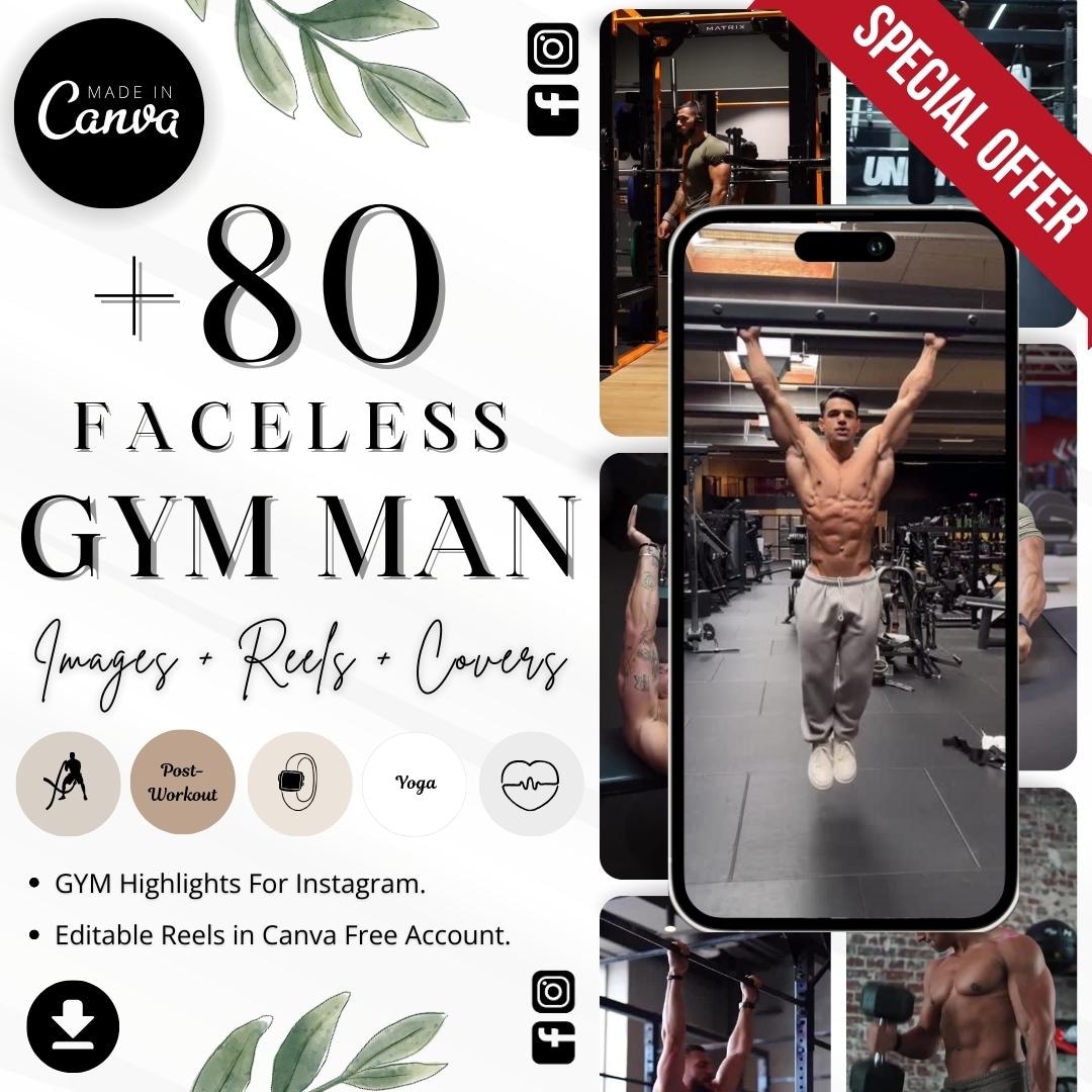 Faceless Gym Man Reels: Instagram Fitness Videos & Highlights (canva ...