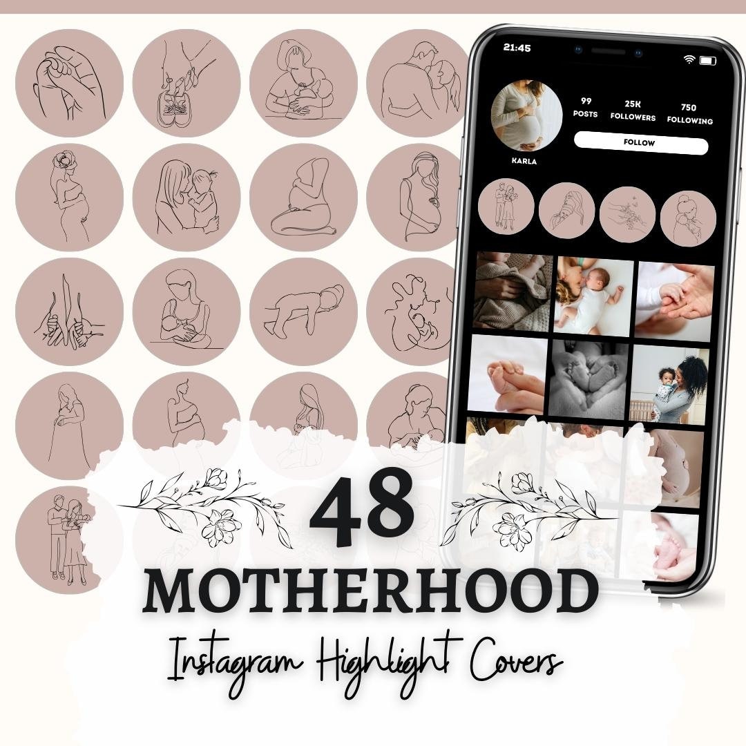 Motherhood Line Art Instagram Highlight Covers (48 PNG) - Etsy