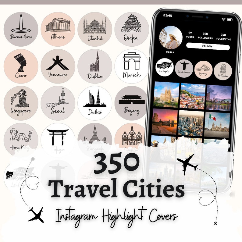 70 Cities Highlight Covers for Instagram Travel Instagram Highlight ...