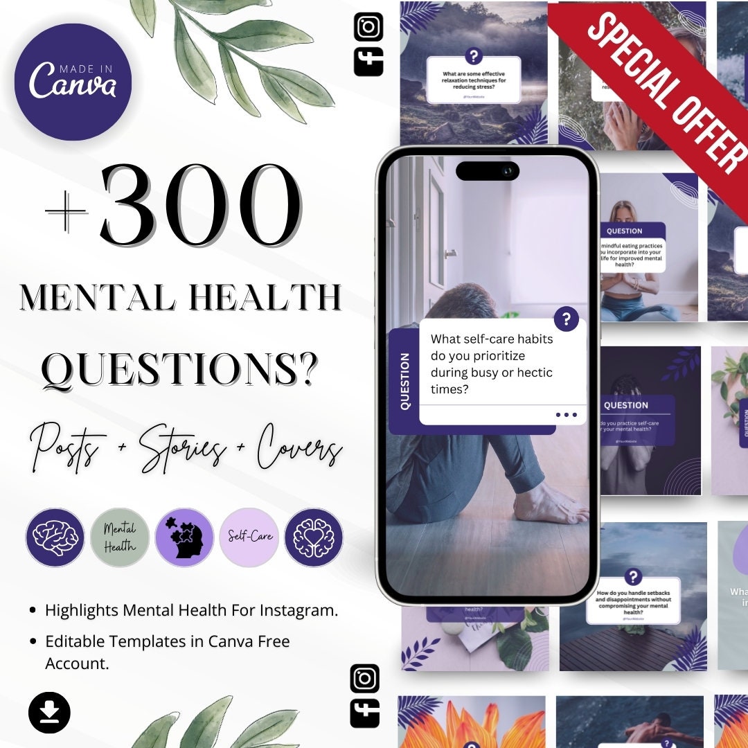 Mental Health Question Template Instagram Post, Mental Health Canva ...