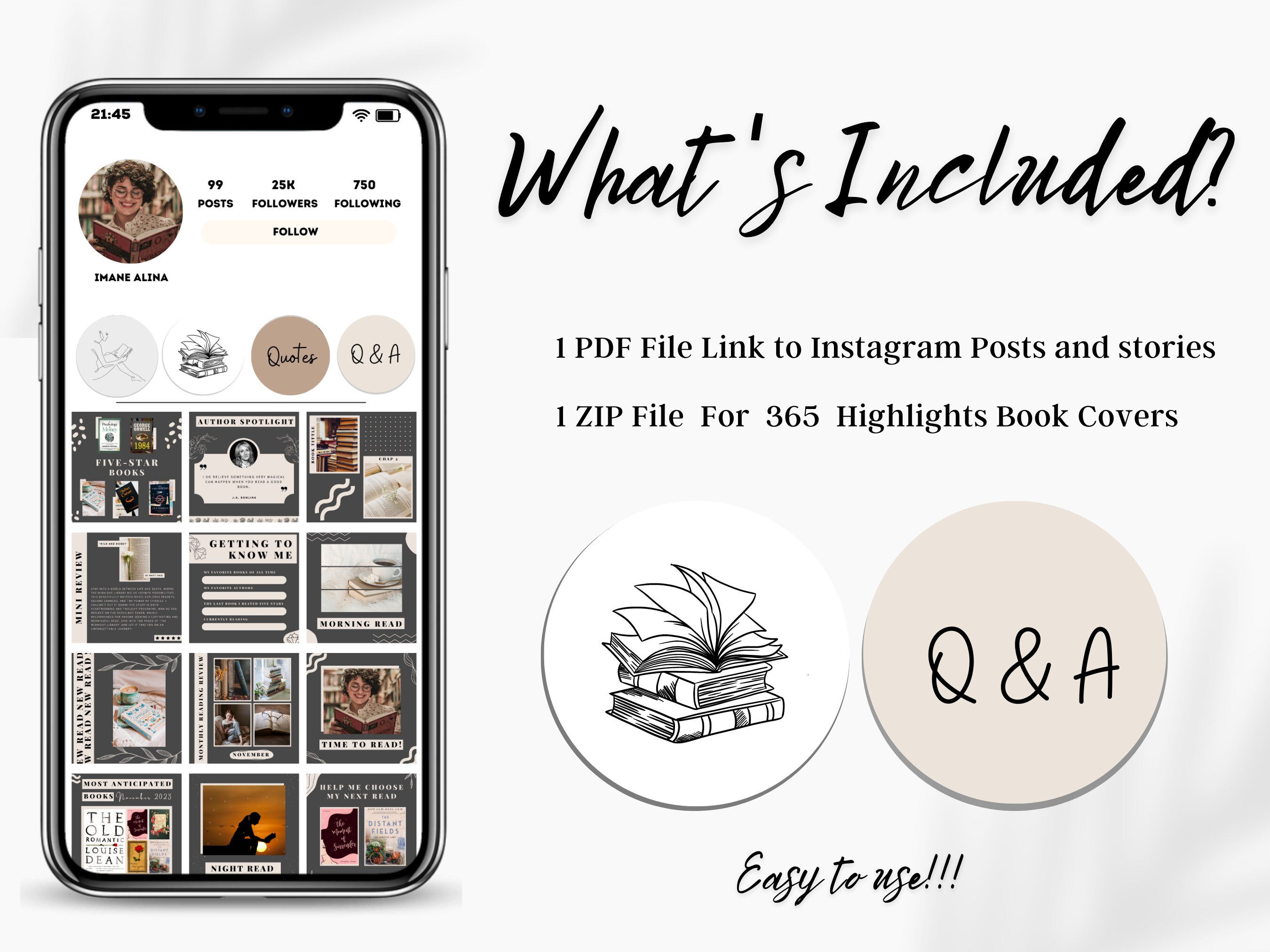 Books Instagram Posts Templates, Minimalist Gray Bookstagram Templates ...