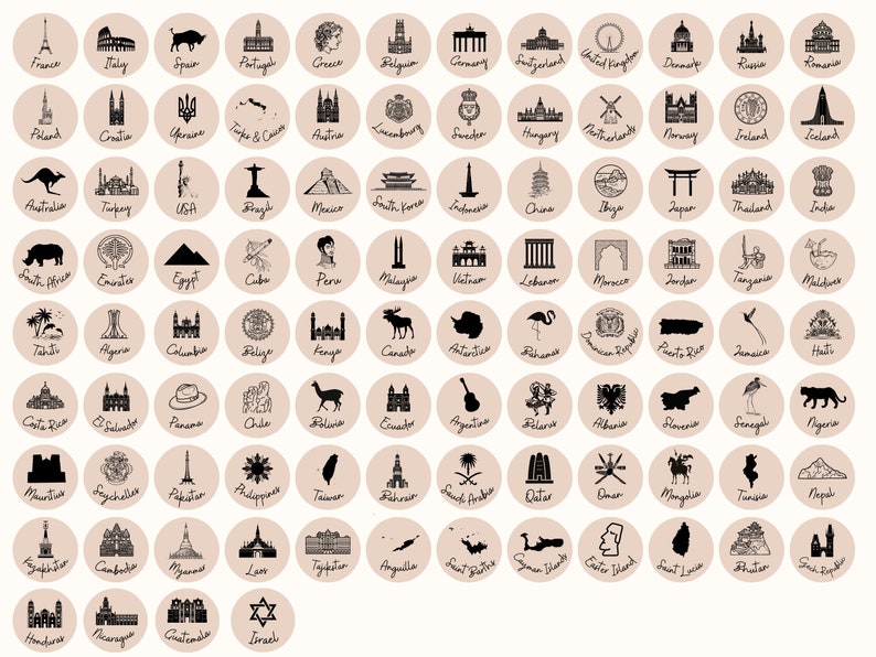 Travel Instagram Highlight Covers | 100 Countries Illustrations | 5 ...