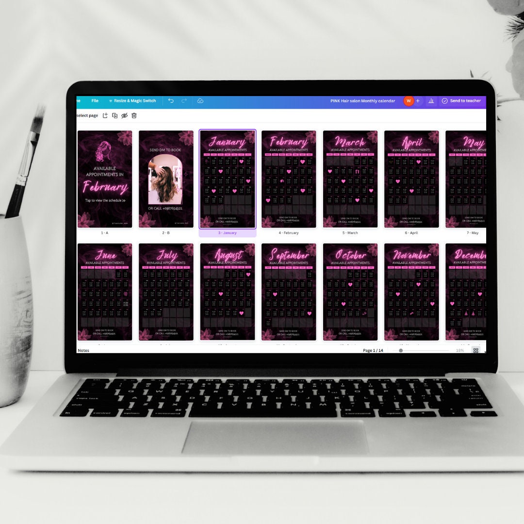 Lip Blush Calendar Instagram, Pink Neon Calendar Template, Lip Blush ...