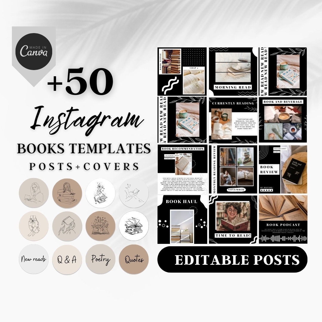 Black Books Instagram Posts Templates, Minimalist Bookstagram Templates ...