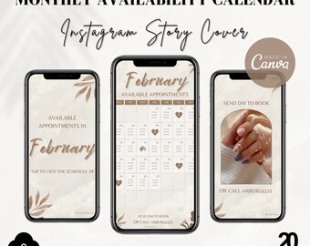 Nail Tech Appointments Calendar, Beige Silk IG Availability Calendar ...