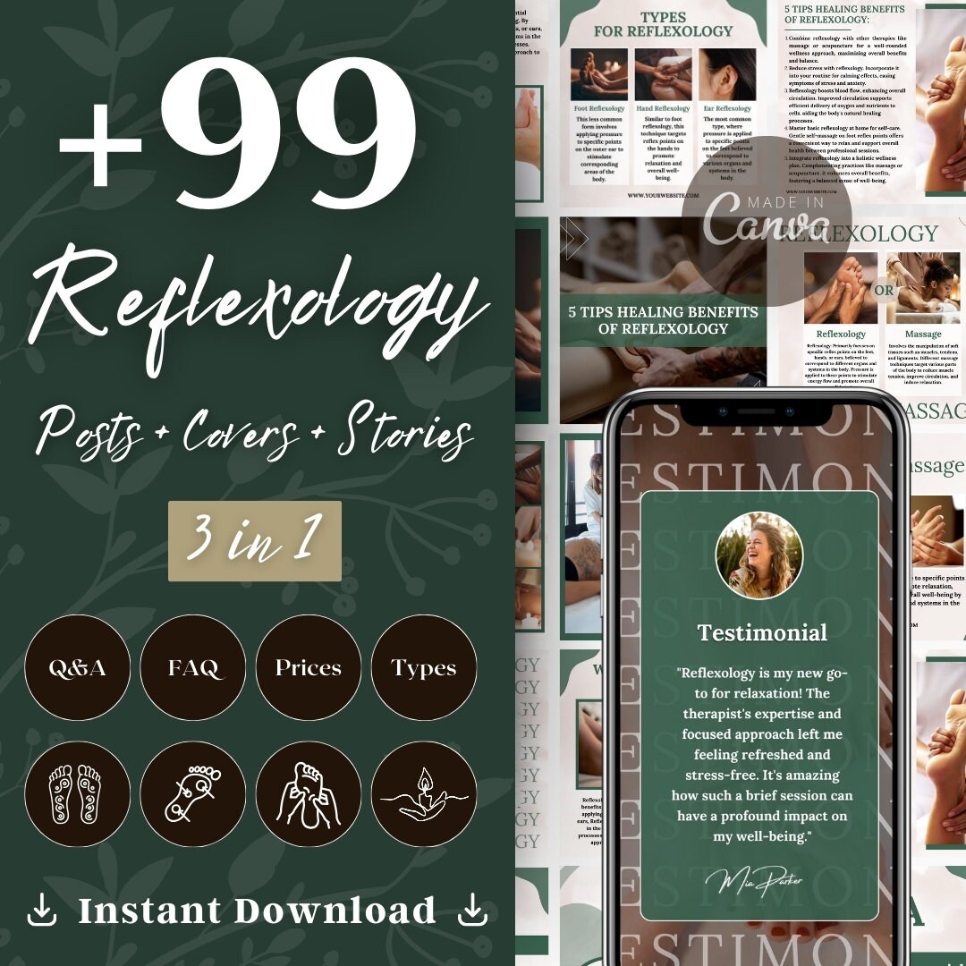 Reflexology Instagram Template, Foot Reflexology, Editable Reflexologist Instagram Posts Stories ...