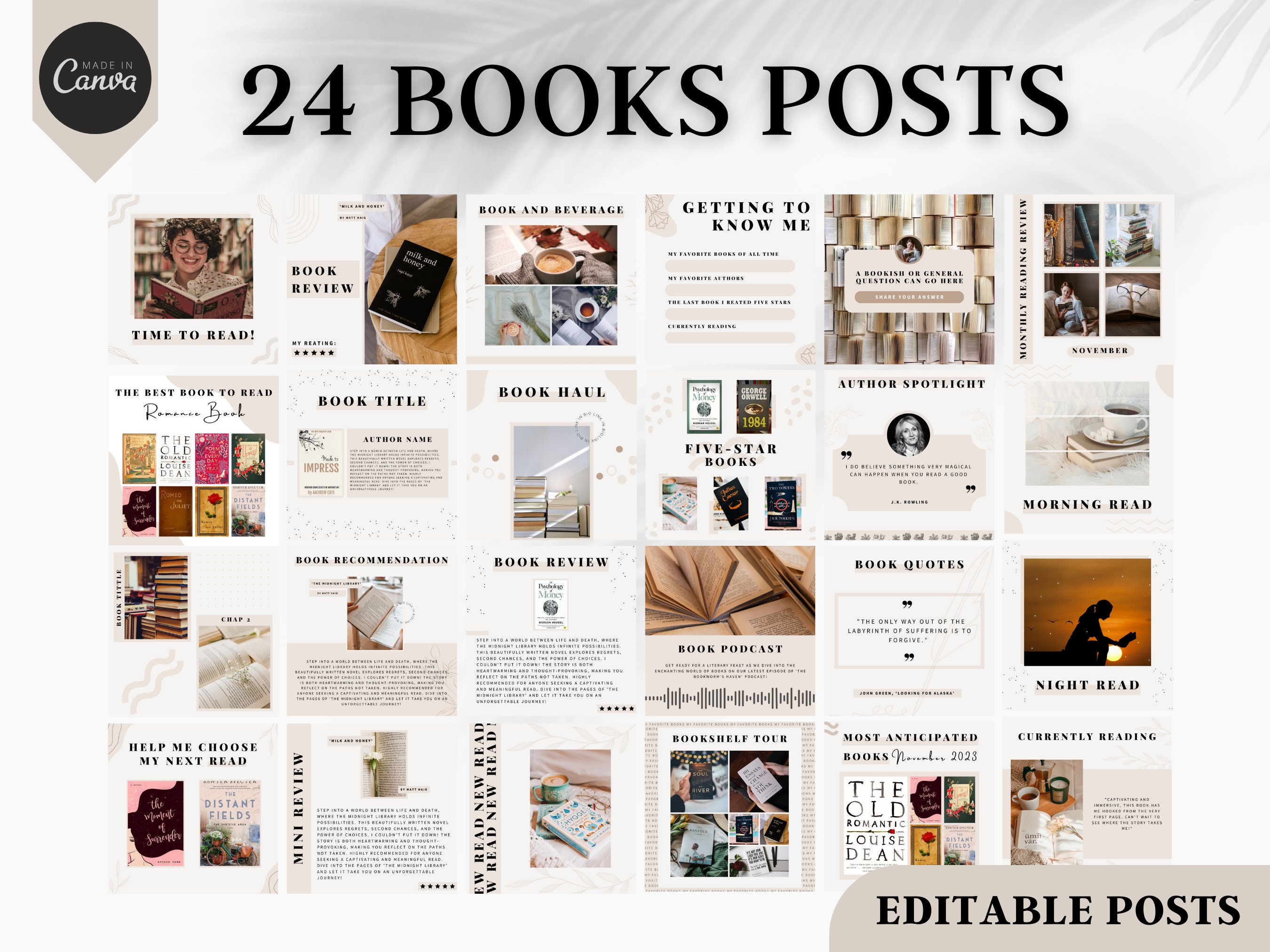 Books Instagram Posts Templates Minimalist Bookstagram - Etsy