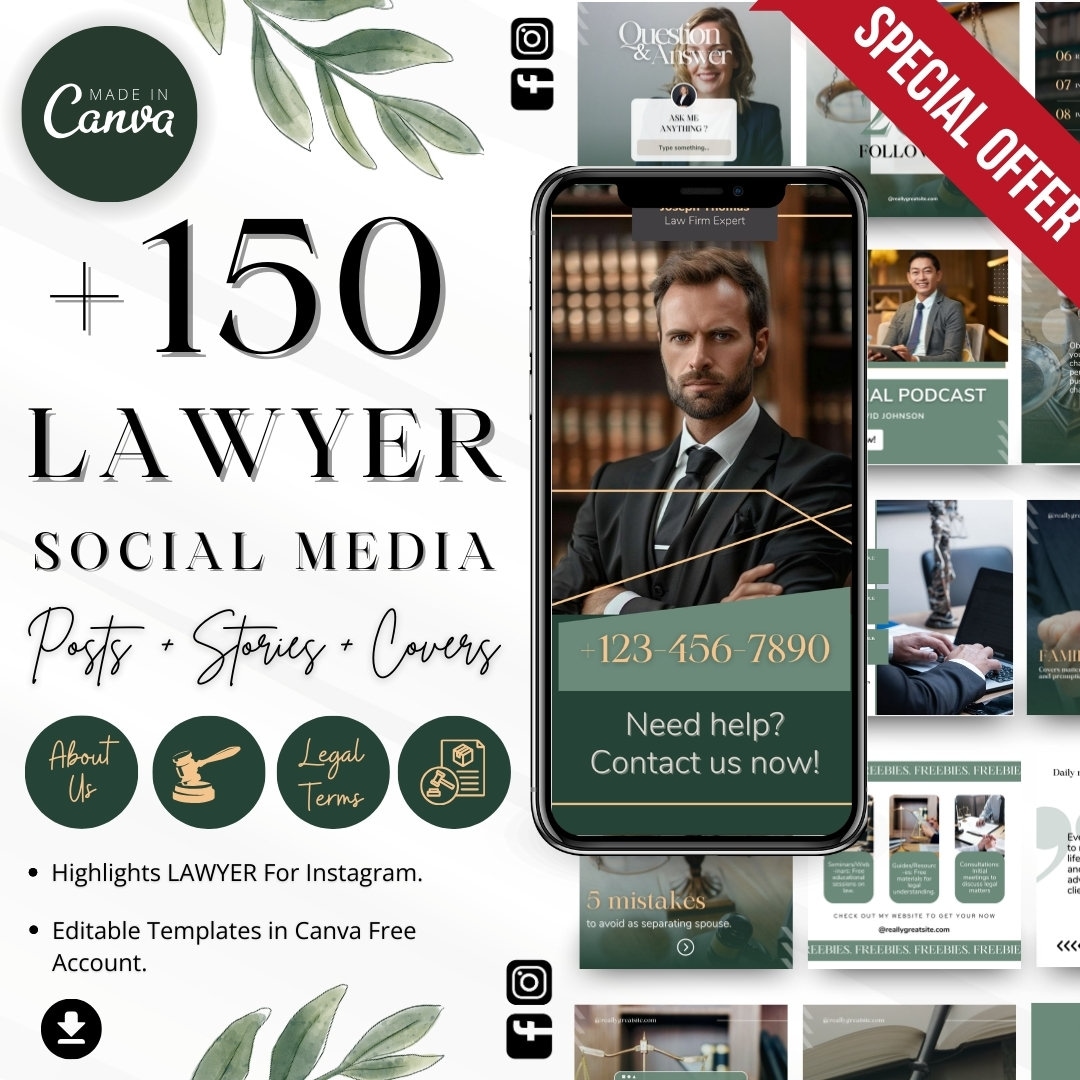 Lawyer Instagram Template, Editable Lawyer Templates, Instagram Law ...
