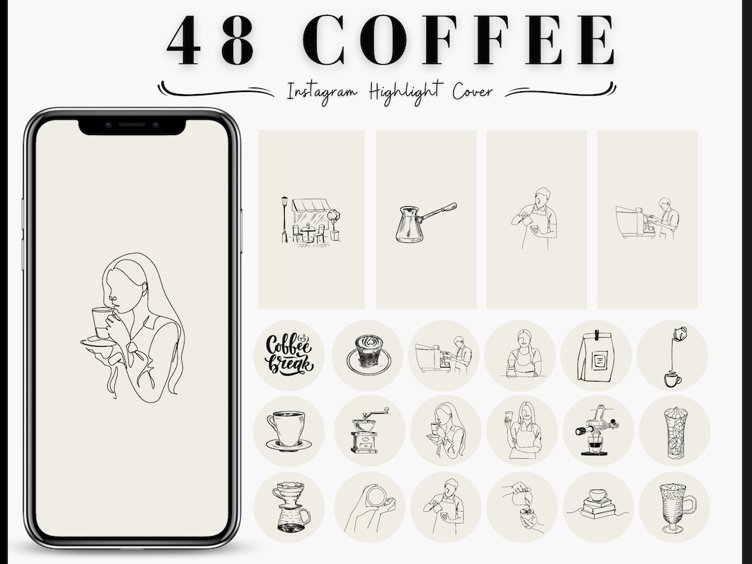 Line Art Coffee Instagram Highlight Covers | Coffee Blogger Highlight ...