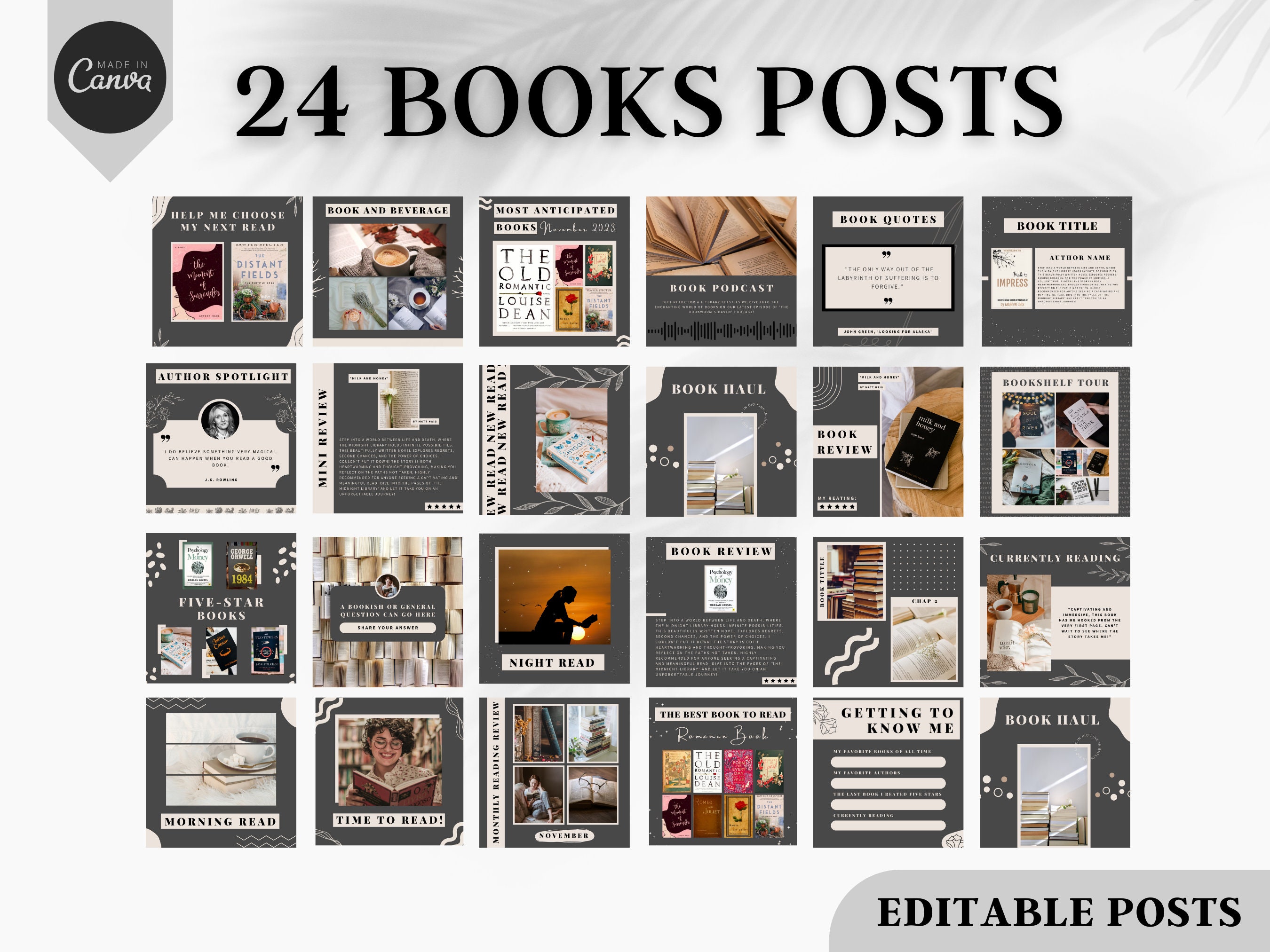 Books Instagram Posts Templates, Minimalist Bookstagram Templates ...
