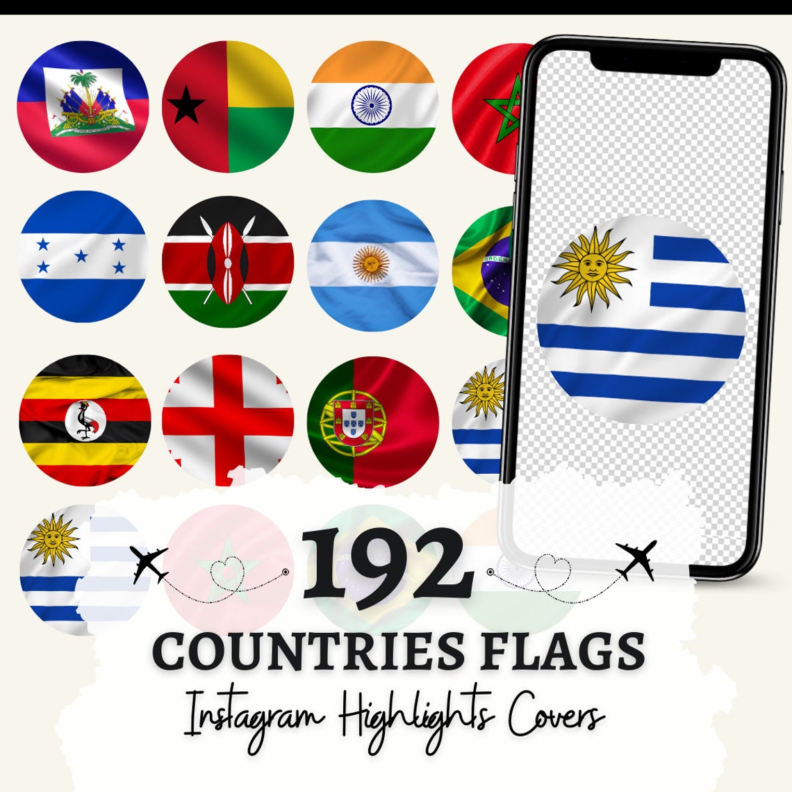 192 Countries & Islands Flags Highlight, Instagram Travel Highlight ...