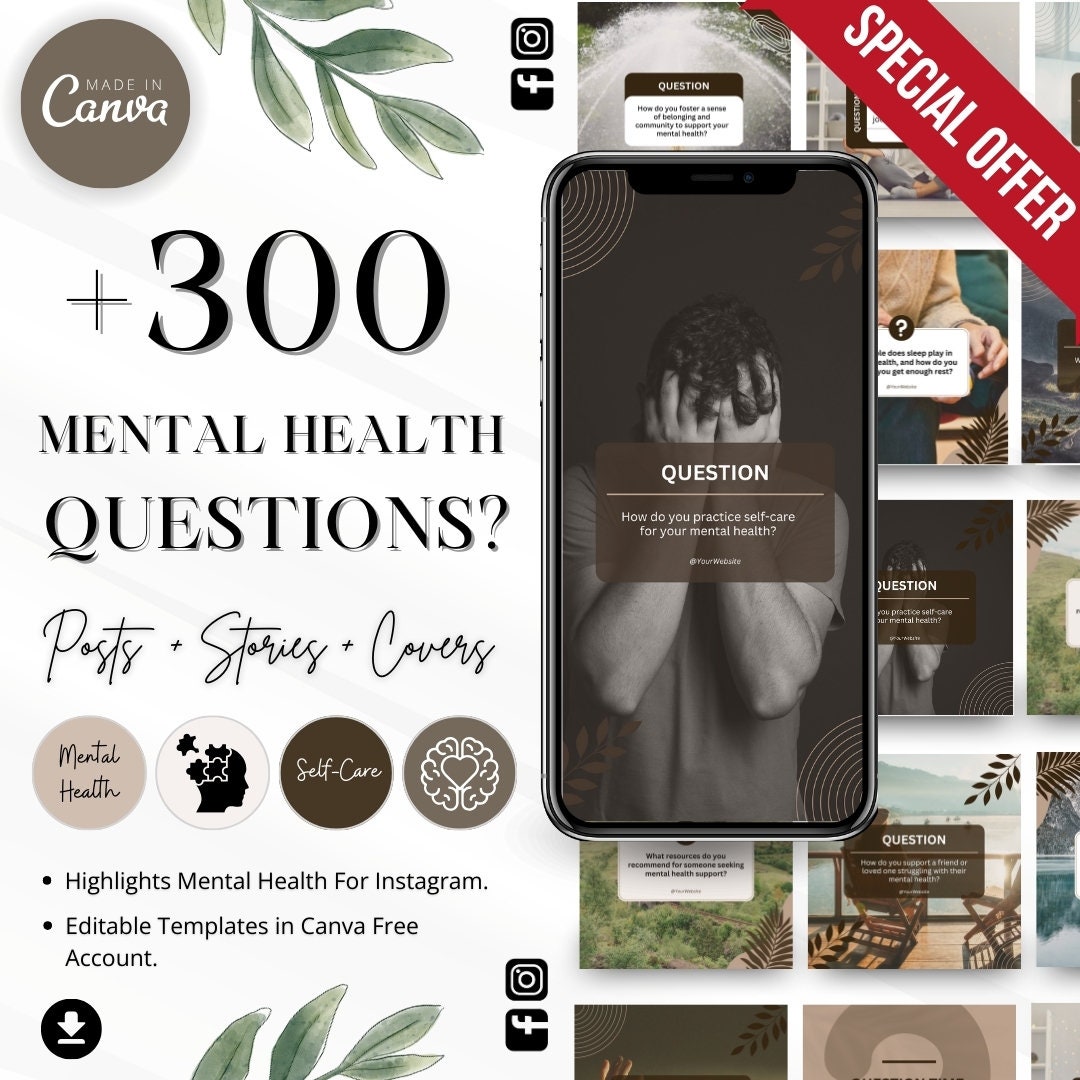 Mental Health Question Template Instagram Post, Mental Health Canva ...