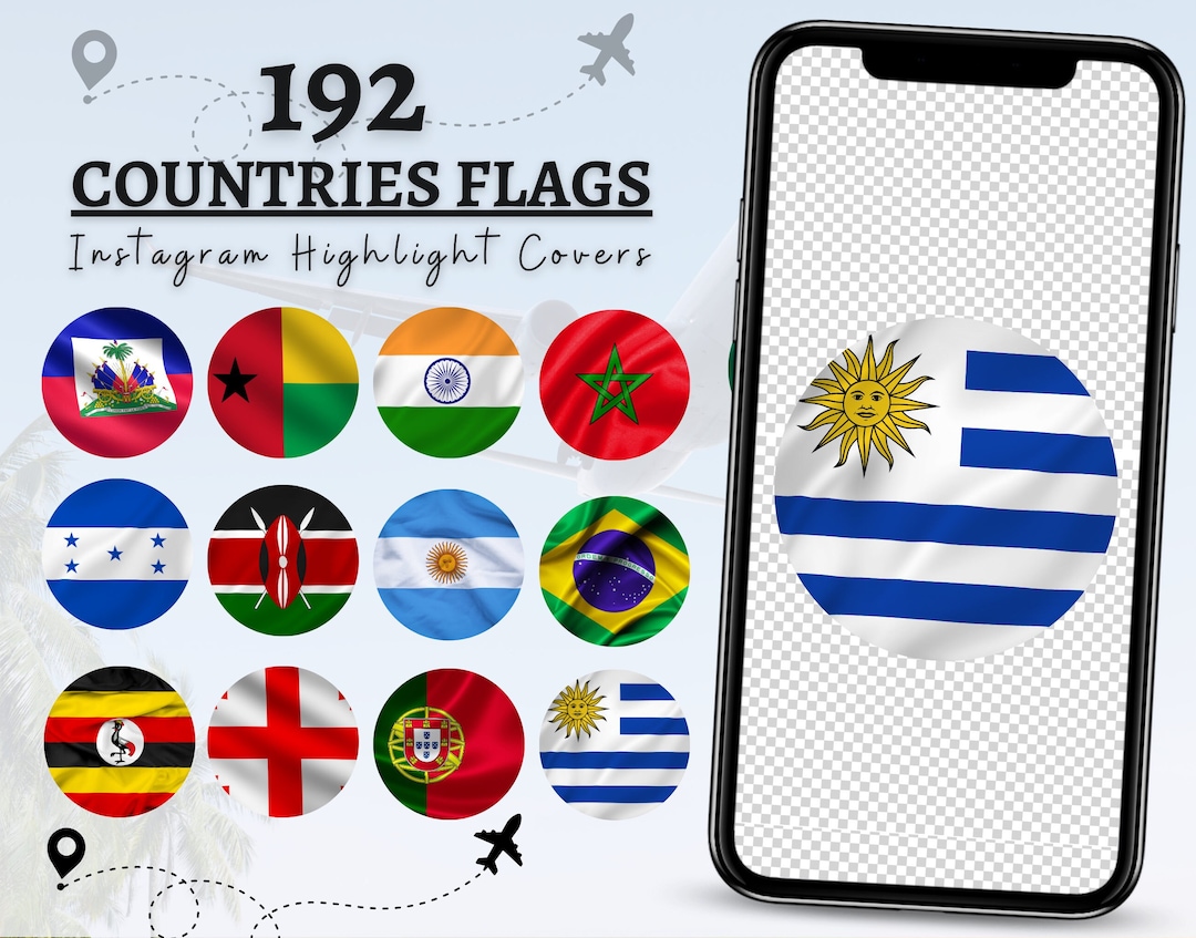 192 Countries & Islands Flags Highlight, Instagram Travel Highlight ...
