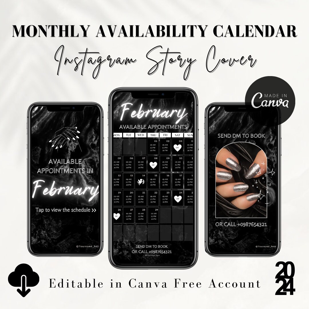 Nail Tech Calendar Instagram, Black Neon Nails Calendar , Monthly ...