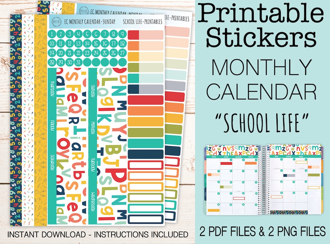 Printable Sticker for Monthly Calendar Layout. Sticker for 7x9 Erin ...