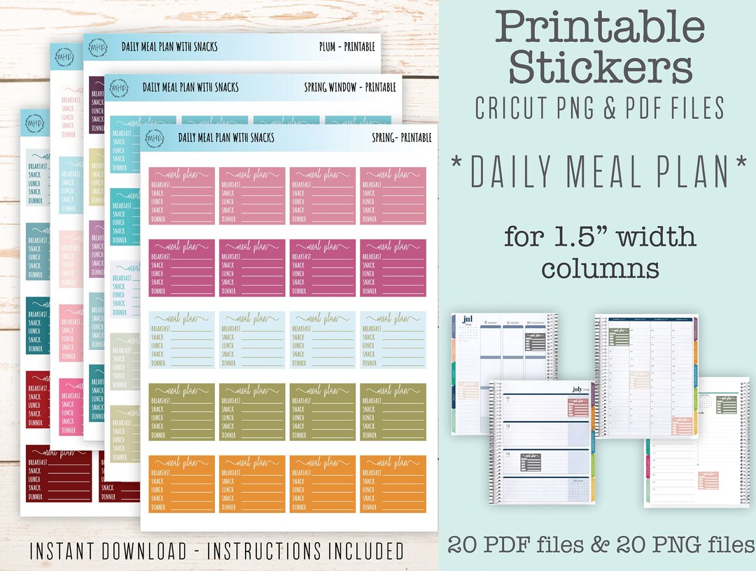 Printable Daily Meal Planning Stickers. Color Bundle. Stickers for 1.5 ...