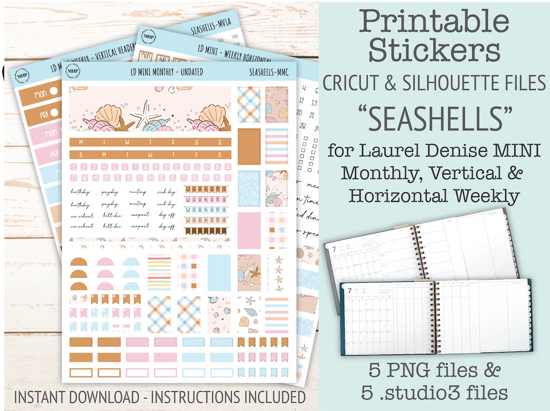 Printable Sticker for Laurel Denise MINI Planners. "seashells" || LD104 ...