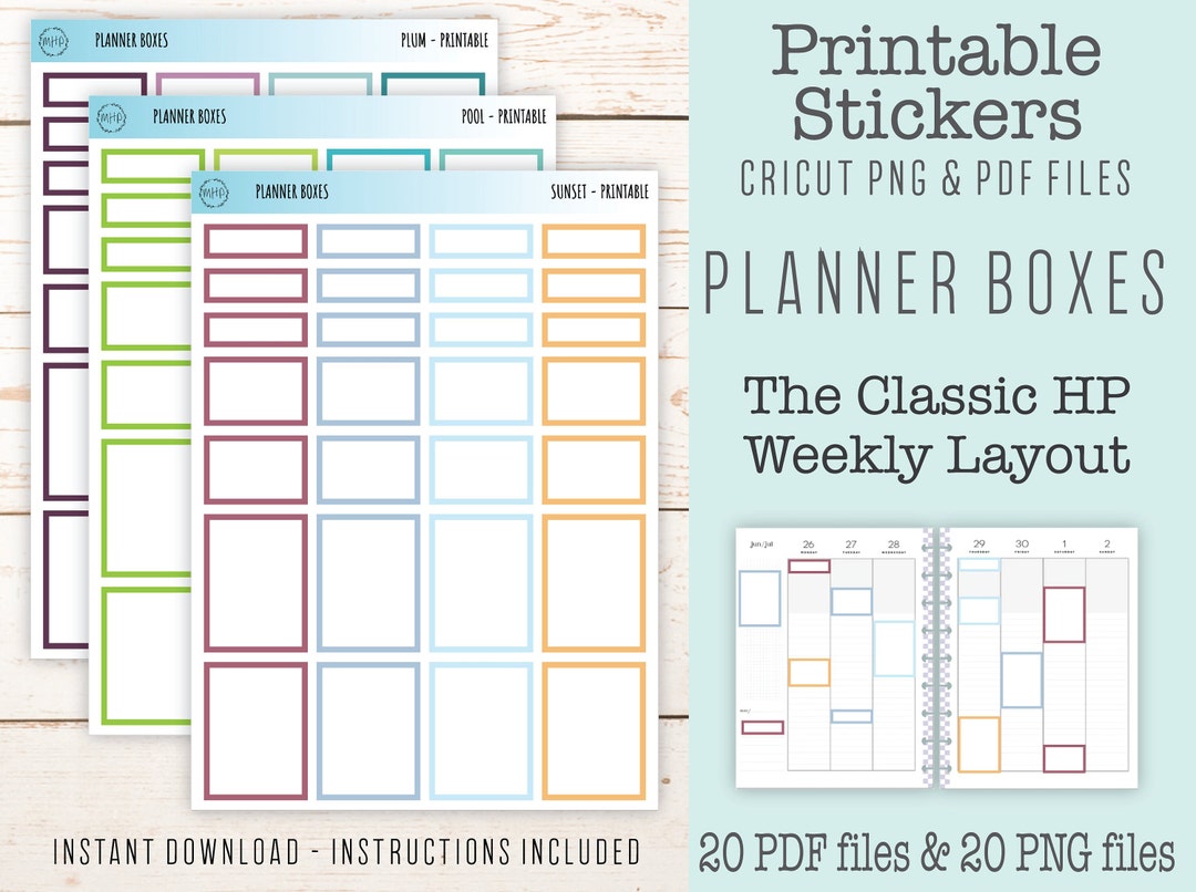 Printable Planner Boxes. Boxes for the Classic HP Weekly Layout. Color ...