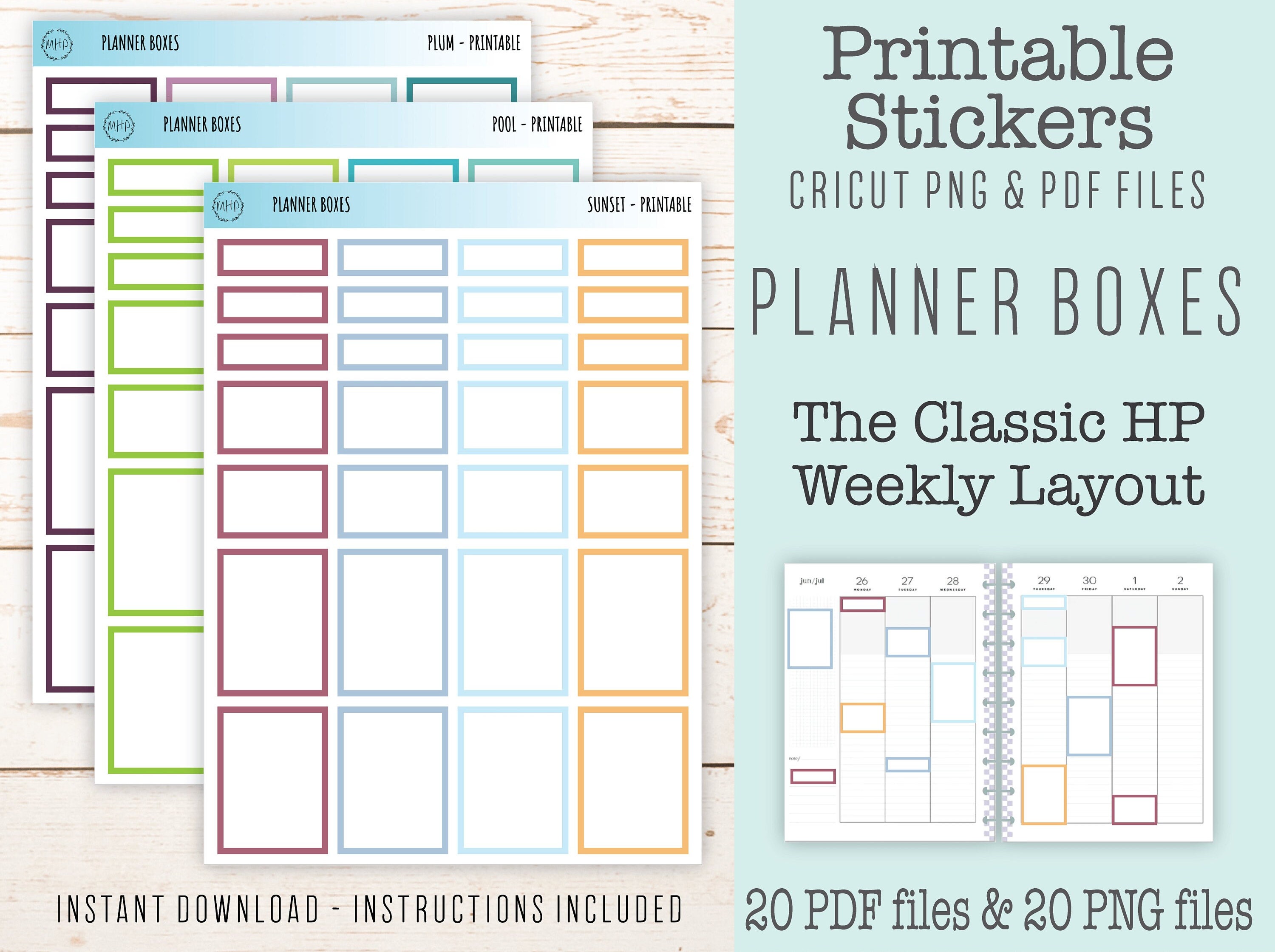 Printable Planner Boxes. Boxes for the Classic HP Weekly Layout. Color ...