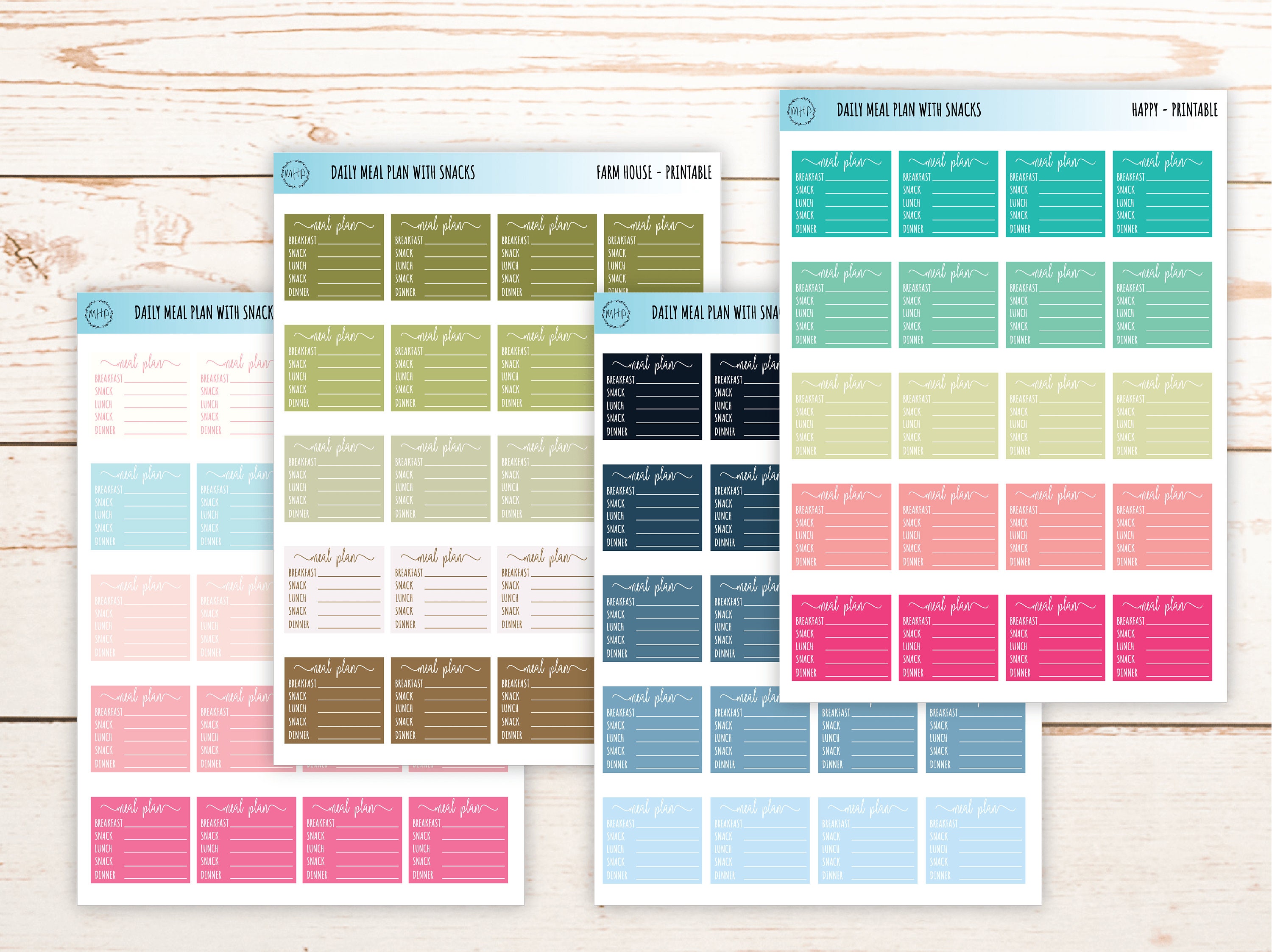 Printable Daily Meal Planning Stickers. Color Bundle. Stickers for 1.5 ...