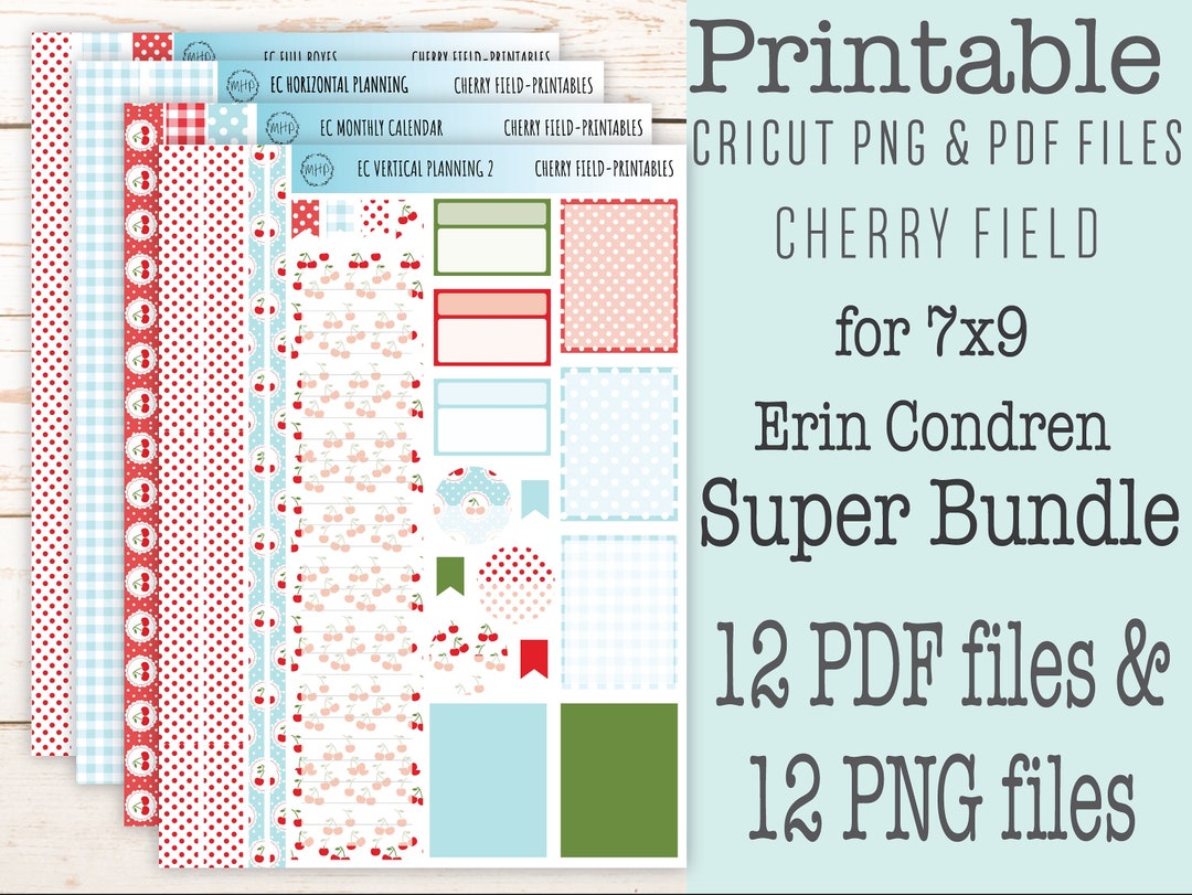 Printable Sticker Bundle for 7x9 Erin Condren Planners. CHERRY FIELD ...