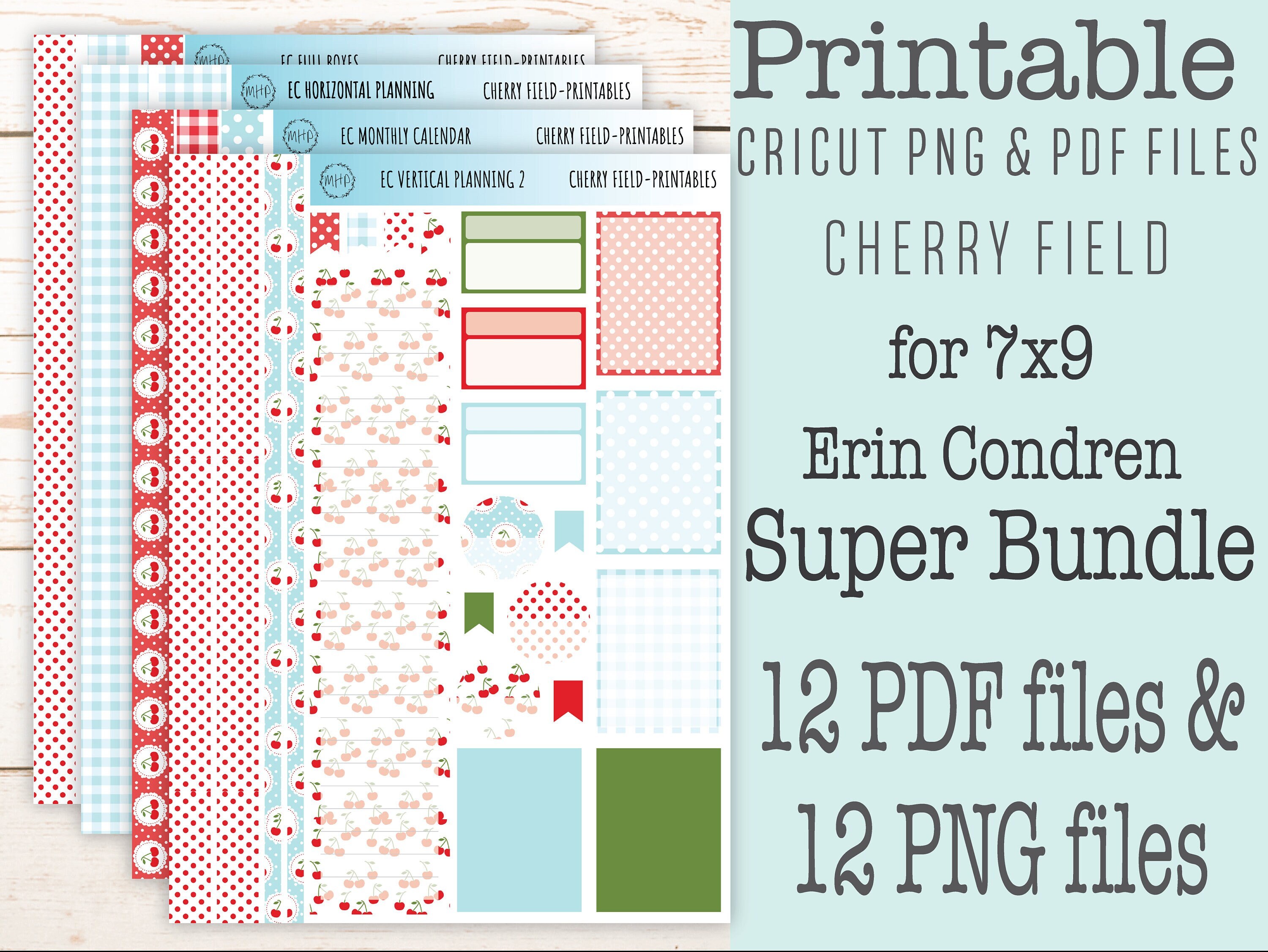 Printable Sticker Bundle for 7x9 Erin Condren Planners. CHERRY FIELD ...