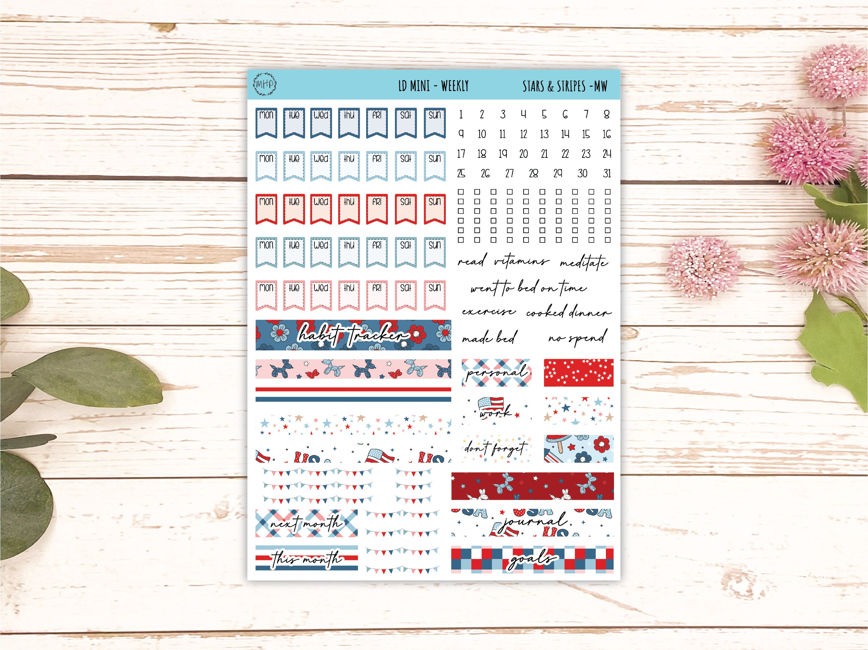 Printable Sticker for Laurel Denise MINI Planners. "stars & Stripes ...