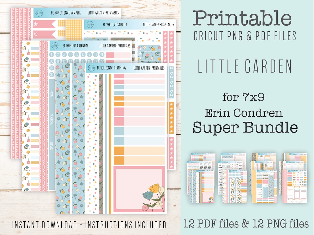 Printable Sticker Bundle for 7x9 Erin Condren Planners. LITTLE GARDEN ...