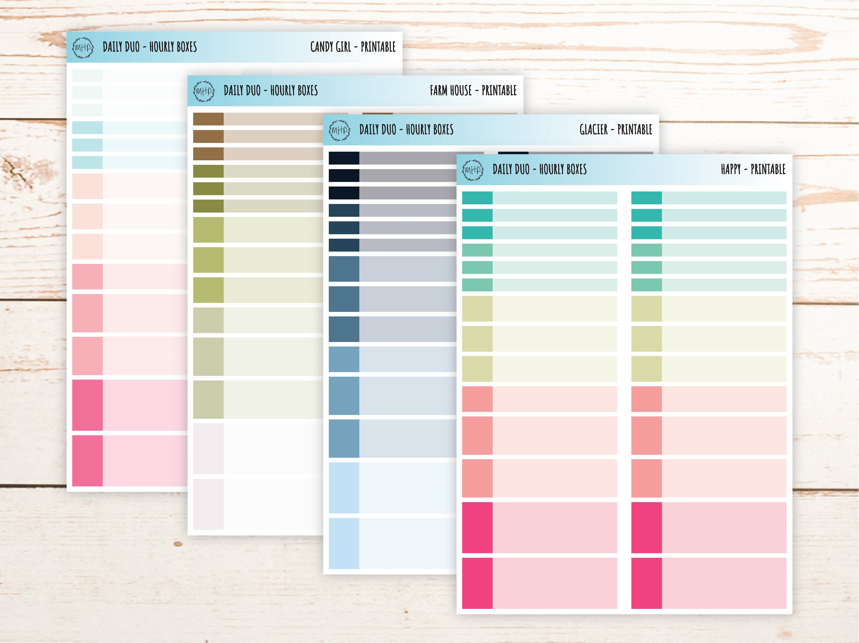 Hourly Boxes for Daily Duo. Printable Stickers for EC Planners. Color ...