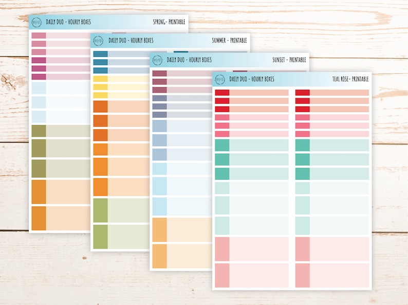 Hourly Boxes for Daily Duo. Printable Stickers for EC Planners. Color ...