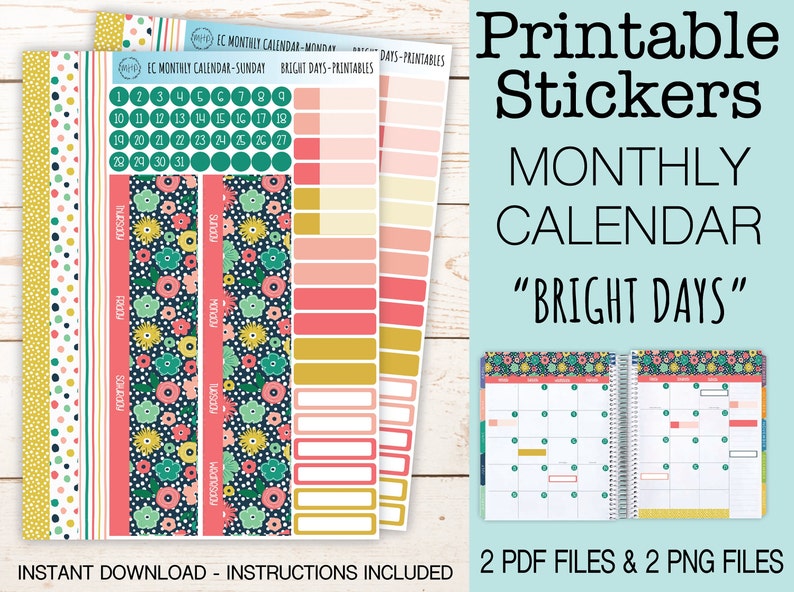 Printable Sticker for Monthly Calendar Layout. Sticker for 7x9 Erin ...