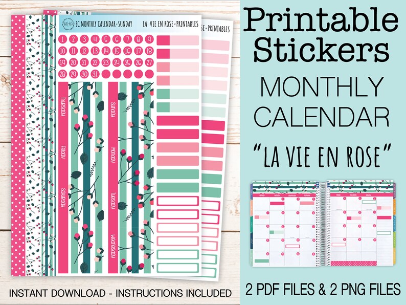 Printable Sticker for Monthly Calendar Layout. Sticker for 7x9 Erin ...