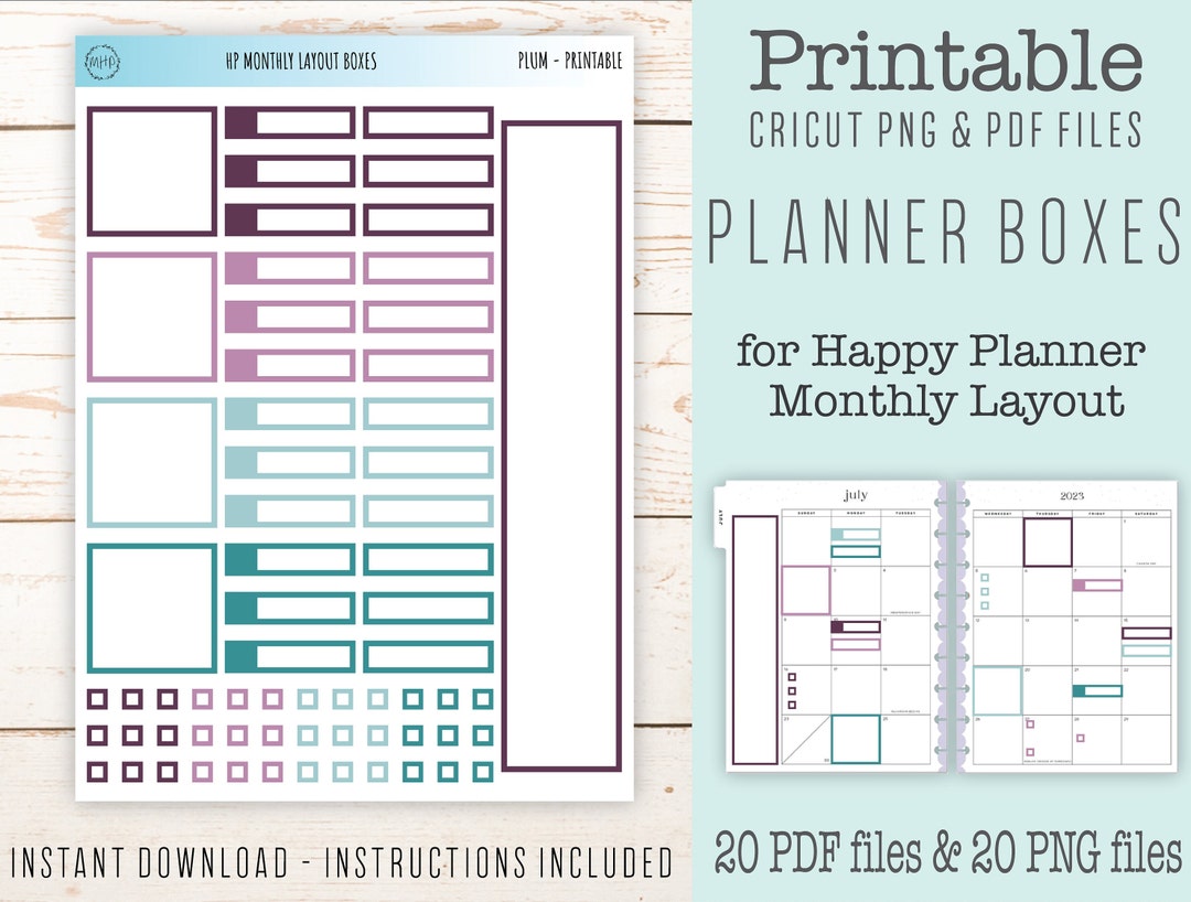 Planner Box Stickers for Happy Planner Monthly Layout. Printable ...