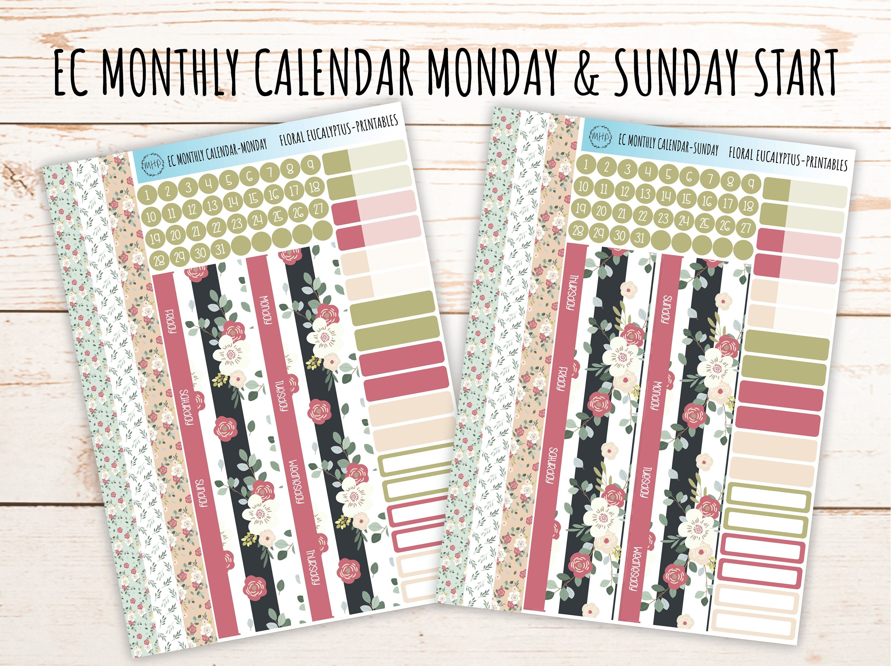 Printable Sticker for Monthly Calendar Layout. Sticker for 7x9 Erin ...