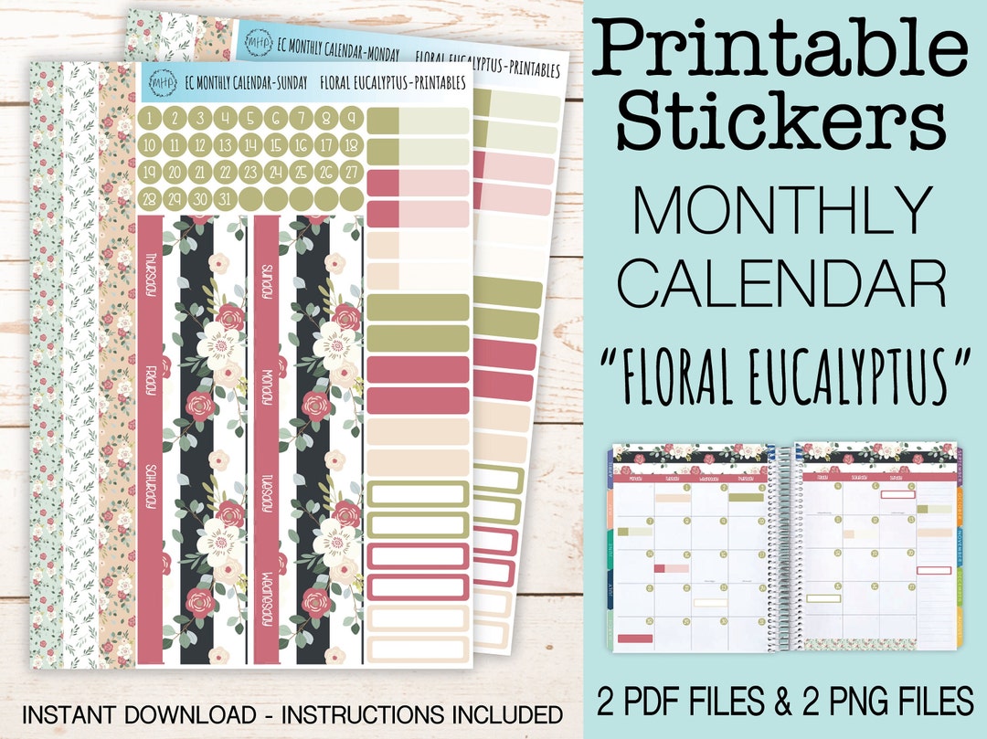 Printable Sticker for Monthly Calendar Layout. Sticker for 7x9 Erin ...