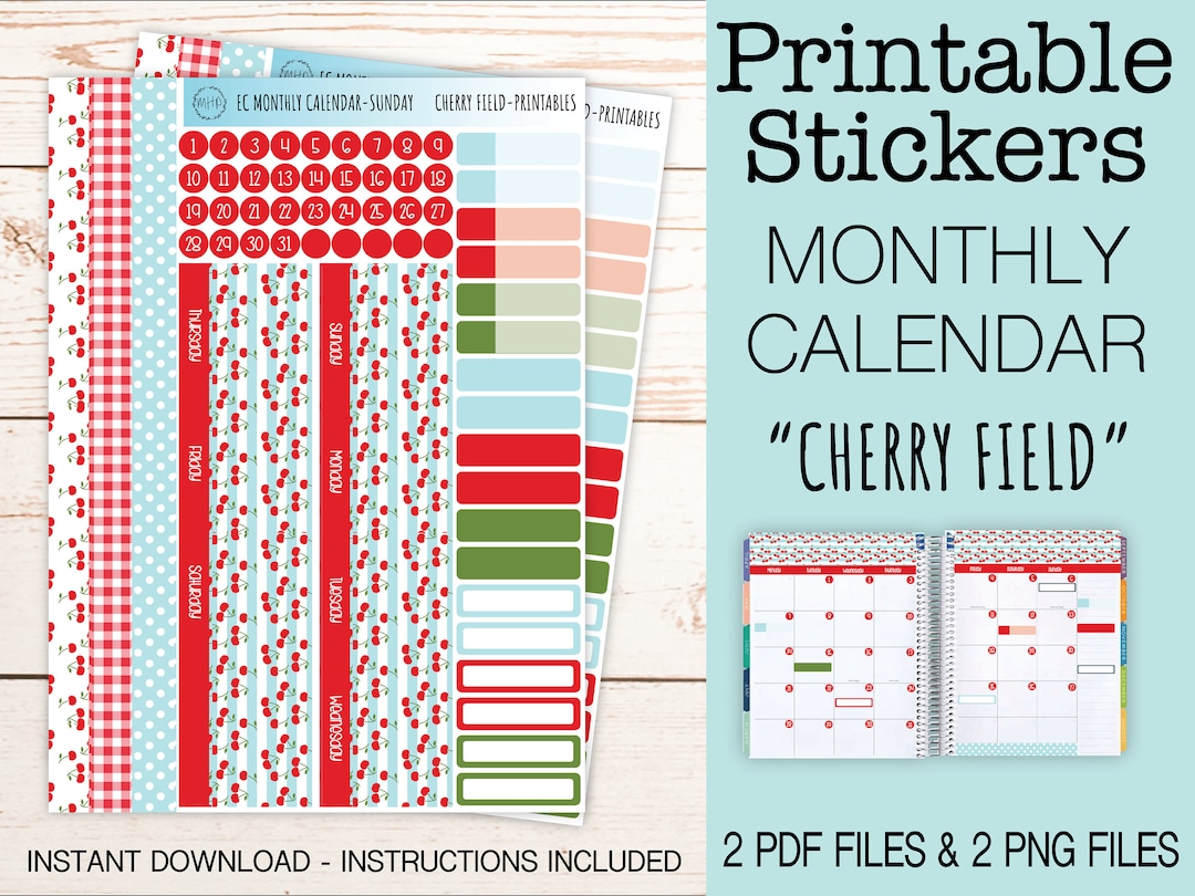 Printable Sticker for Monthly Calendar Layout. Sticker for 7x9 Erin ...