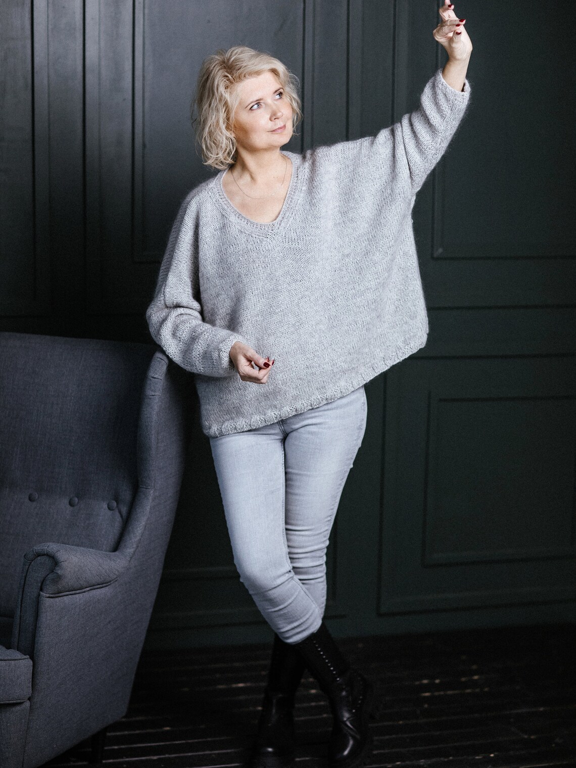 Women's Merino Wool Pullover Sweater With Mohair and Silk, Oversize ...