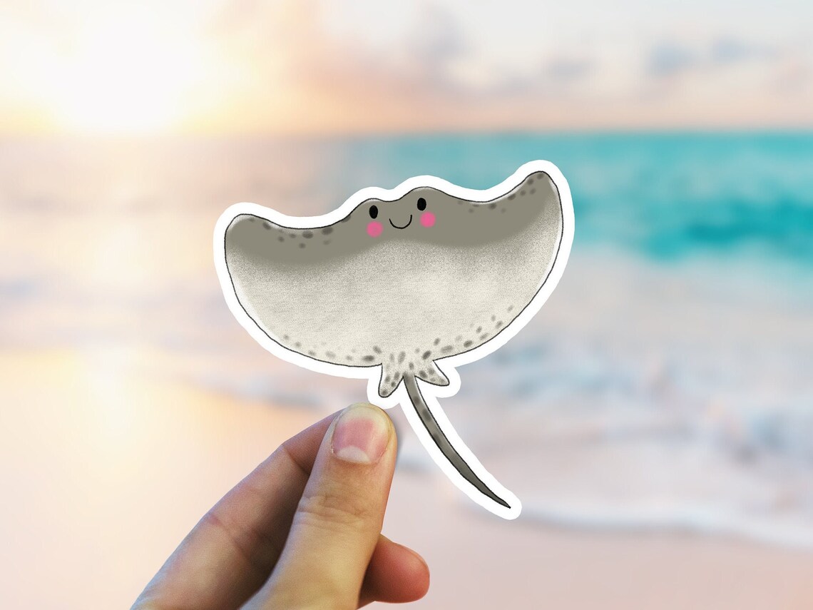 Kawaii Stingray Sticker, Cute Ocean Animal Decal, Sea Creature Laptop ...